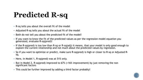 Statistical Metrics In Regression R Sq Vs Adj R Sq Vs Pred R Sq PPT