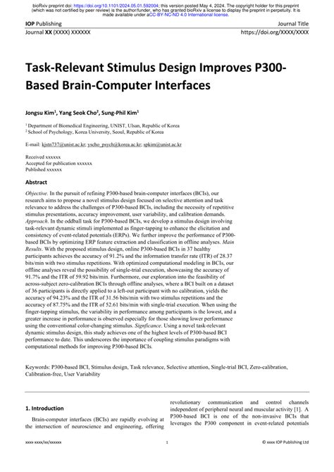 Pdf Task Relevant Stimulus Design Improves P300 Based Brain Computer