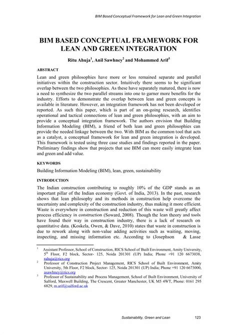 PDF BIM Based Conceptual Framework For Lean And Green Integration DOKUMEN TIPS