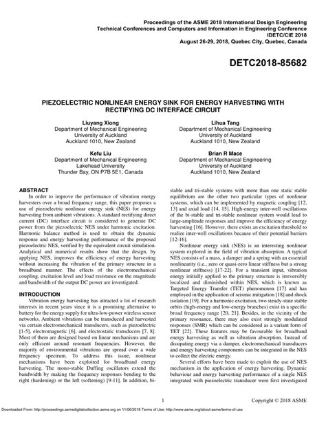 Pdf Piezoelectric Nonlinear Energy Sink For Energy Harvesting With Rectifying Dc Interface Circuit
