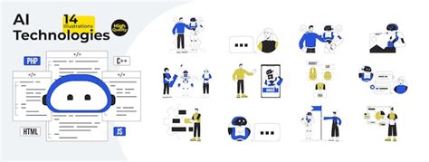 로봇과 사람의 상호 작용 플랫 라인 개념 벡터 자리 삽화는 Ai 기술을 묶습니다 웹 Ui 디자인 편집 가능한 영웅 이미지