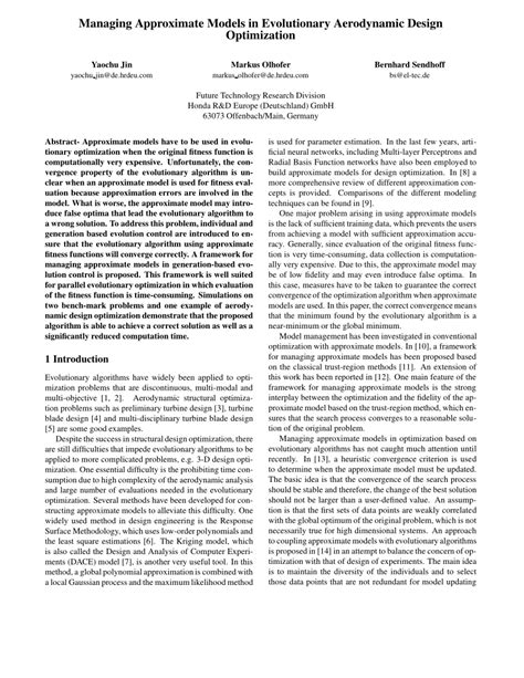 Pdf Managing Approximate Models In Evolutionary Aerodynamic Design