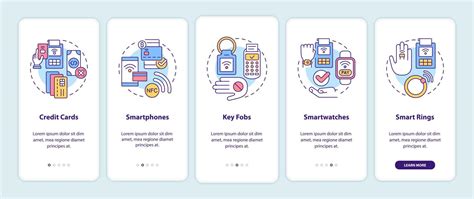 Payment Methods Onboarding Mobile App Screen Cashless Service Walkthrough 5 Steps Graphic