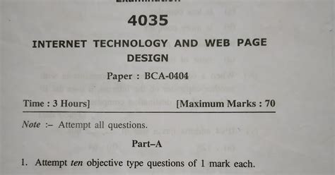 Bca Internet Technology And Webpage Design Question Paper Hpu