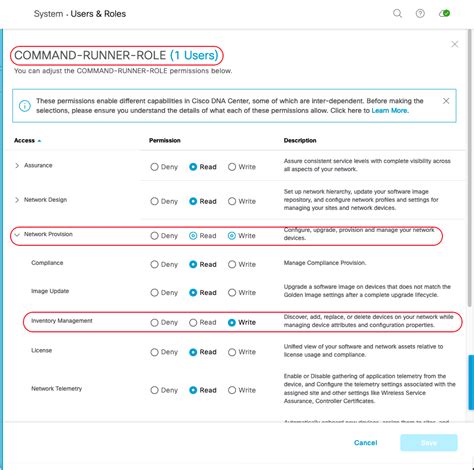 solved dnac role based access control command runner cisco community