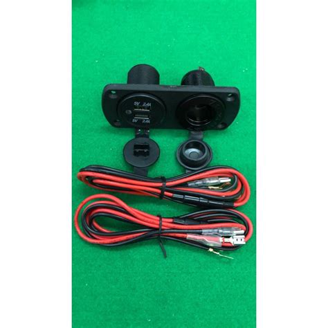Socket Usb 2 1a） เบ้า12v รถยนต์พร้อมสายไฟแดงดำกับฟิว10aครบชุ Shopee Thailand