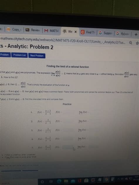 Solved Limits Analytic Problem 2 Previous Problem Problem
