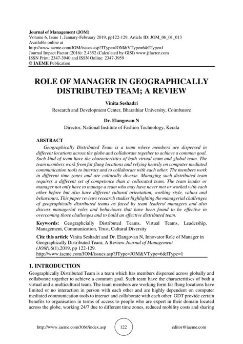 Pdf Distances In Geographically Distributed Team A Review
