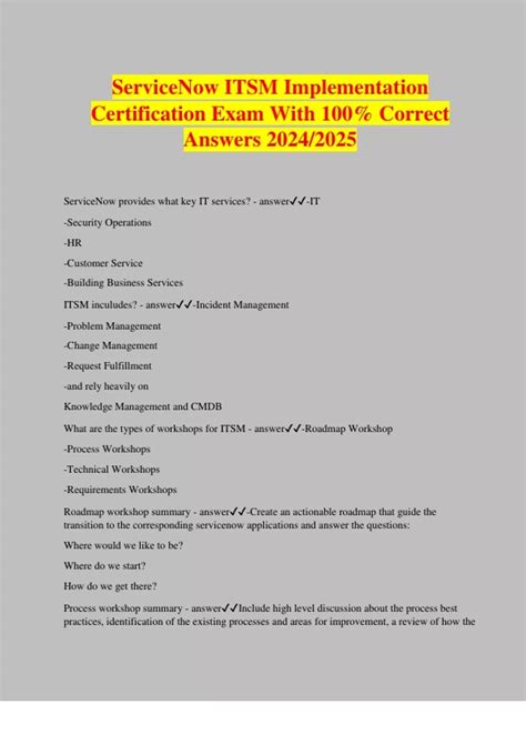 Servicenow Itsm Implementation Certification Exam With 100 Correct Answers 2024 2025 Itsm