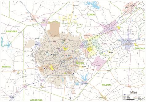 San Antonio Major Arterial Wall Map By Metromaps Texas Map Store