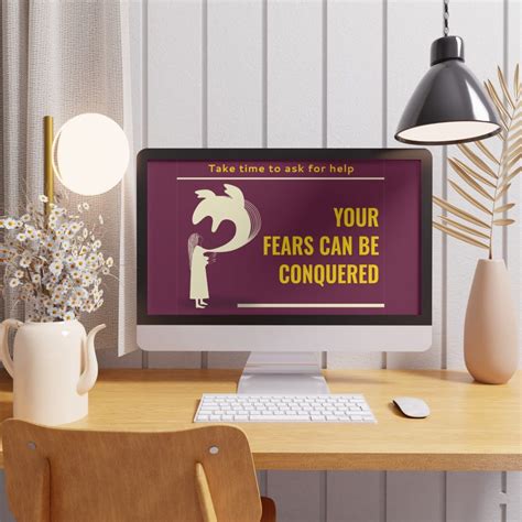 Computer Mockup Presented On Top Of A Desk With Some Vases Mediamodifier