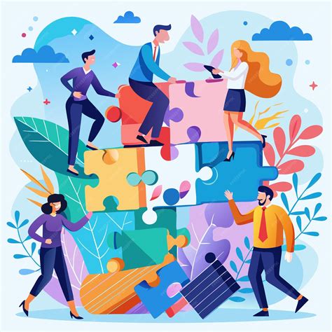 Teamwork Building Puzzle Pieces Together Collaboration Premium Ai Generated Vector