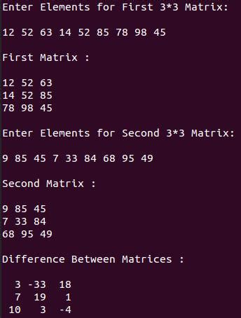 Find Difference Of Two Matrices C Program