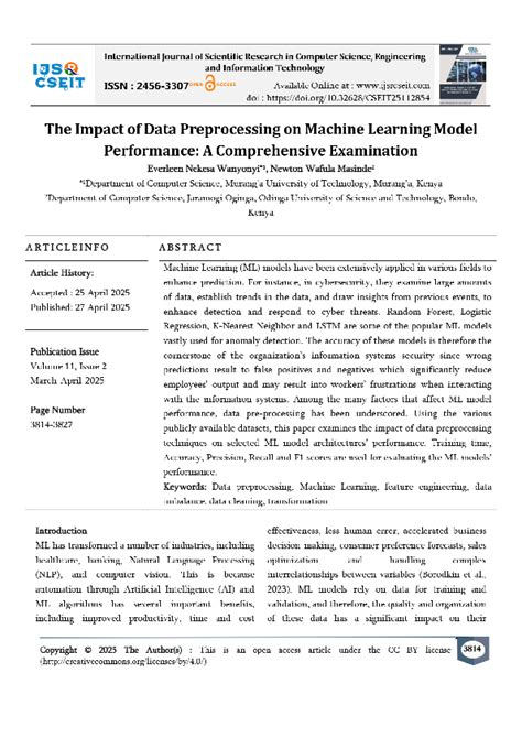 Pdf The Impact Of Data Preprocessing On Machine Learning Model