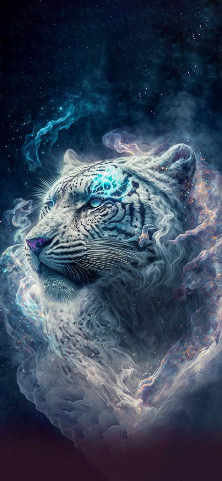 Fantasy Smoke Tiger With Glowing Eyes Wallpaper Myphonewallpaper