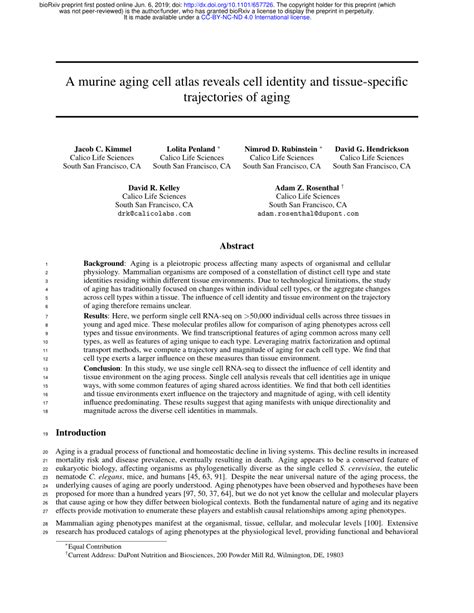 Pdf A Murine Aging Cell Atlas Reveals Cell Identity And Tissue