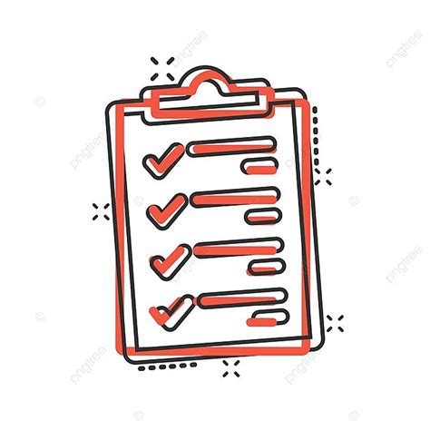 Comicstyle Document Checklist Icon On White Background With Splash Effect Vector Research Page