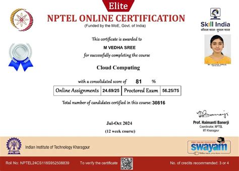 Vedha Sree M On Linkedin Cloudcomputing Nptel Certification Learningjourney