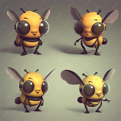 Premium Ai Image Cute Bee Character 2d Poses