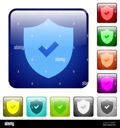 Set Of Active Security Color Glass Rounded Square Buttons Stock Vector Image And Art Alamy