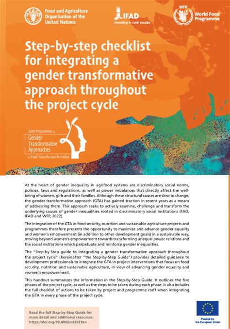 Step By Step Checklist For Integrating A Gender Transformative Approach Throughout The Project