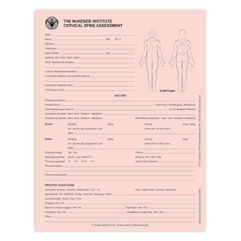Cervical Spine Assessment Forms Mckenzie Institute Physio Store