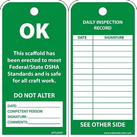 Scaffold Tags Ok Safe To Use Pack SafetyMart North Carolina