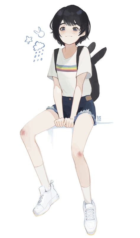 Safebooru 1girl 3 Artist Name Backpack Bag Black Hair Blue Eyes