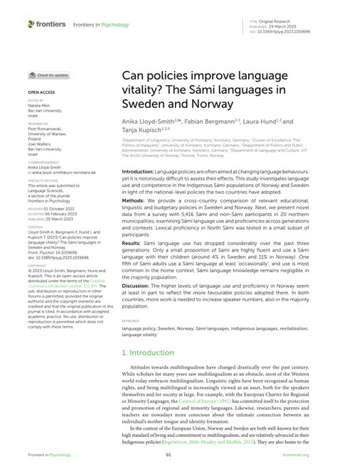Pdf Can Policies Improve Language Vitality The Sámi Languages In Sweden And Norway