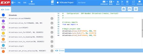Using Python Example Projects And Templates In Vexcode Exp Vex Library