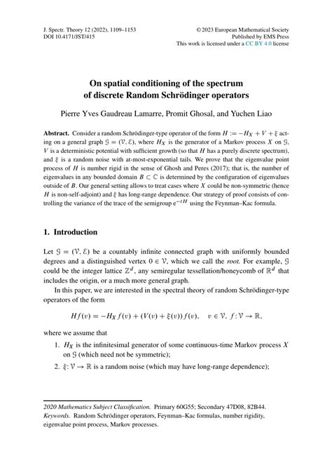Pdf On Spatial Conditioning Of The Spectrum Of Discrete Random Schrödinger Operators