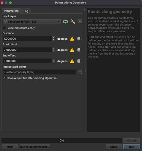 Points Along Geometry Distance Set To Degrees Rqgis