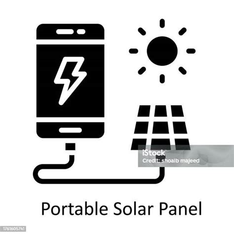 휴대용 태양 전지판 벡터 솔리드 디자인 일러스트레이션입니다 흰색 배경의 기호 Eps 10 파일 0명에 대한 스톡 벡터 아트 및