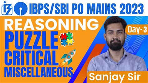Ibpssbi Po Mains 2023 Puzzle And Miscellaneous Mains Level Puzzle Reasoning By Sanjay Sir