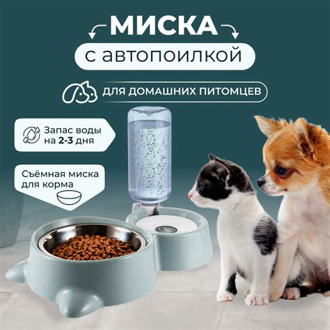 Двойная миска с автопоилкой на подставке для кормления кошек и собак ...