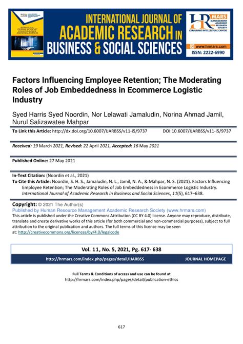 Pdf Factors Influencing Employee Retention The Moderating Roles Of Job Embeddedness In