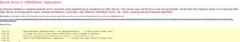 C Error Connecting To Sql Database With Entity Framework From Mvc