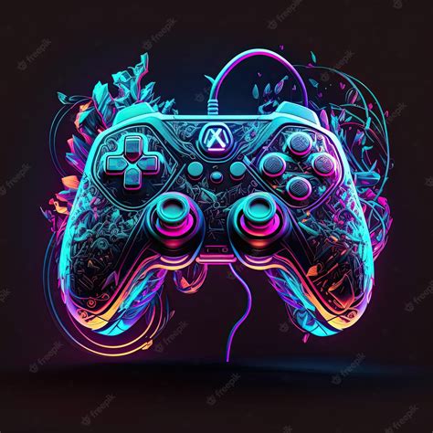 Premium Photo Abstract Neon Light Game Controller Artwork Design