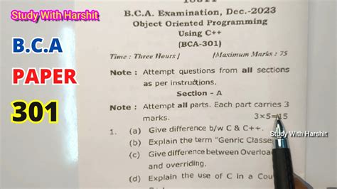 CCSU BCA 2nd Year Paper | 3 Semester Paper 2023 | BCA 301 | Object Oriented Programming Using ...