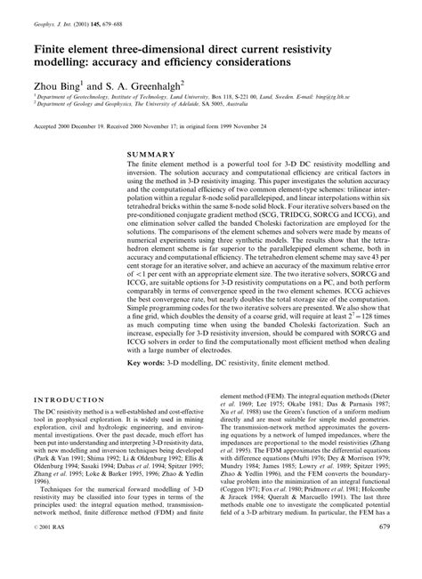Pdf Finite Element Three Dimensional Direct Current Resistivity Modelling Accuracy And