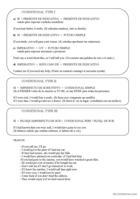 Condicionales guía gramatical Español ELE hojas de trabajo pdf doc