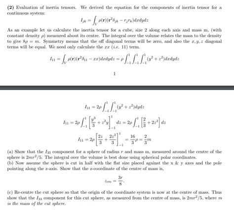 Evaluation Of Inertia Tensors We Derived The Chegg Com