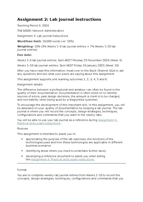 Assignment 2 Instructions Assignment 2 Lab Journal Instructions Teaching Period 3 2024