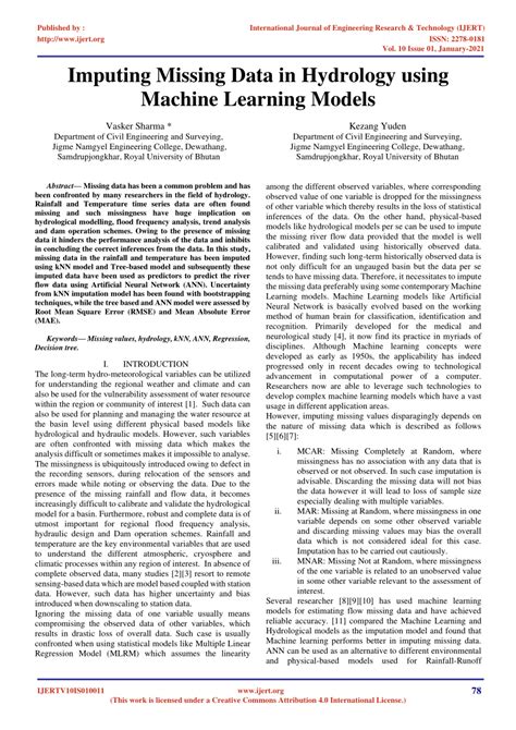 Pdf Imputing Missing Data In Hydrology Using Machine Learning Models