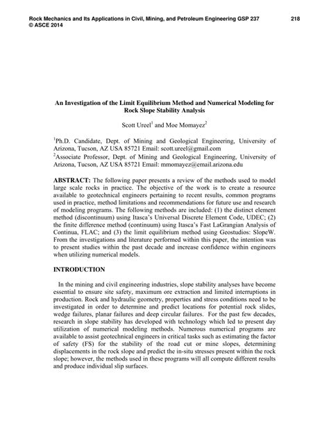 PDF An Investigation Of The Limit Equilibrium Method And Numerical Modeling For Rock Slope