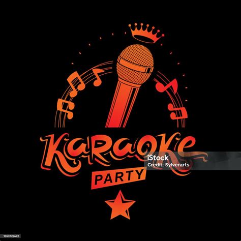 마이크 오디오 장비 음표 구성 노래방 파티 광고 및 나이트 클럽 디스코 텍 초대 포스터에 대 한 벡터 상징으로 사용할 수 있습니다 공연에 대한 스톡 벡터 아트 및 기타