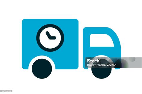 파란색 빠른 배달 트럭입니다 시계가 달린 소형 배달 밴 시간 기호가 있는 화물 차량 24시간에 대한 스톡 벡터 아트 및 기타 이미지 24시간 공급망 교통수단 Istock
