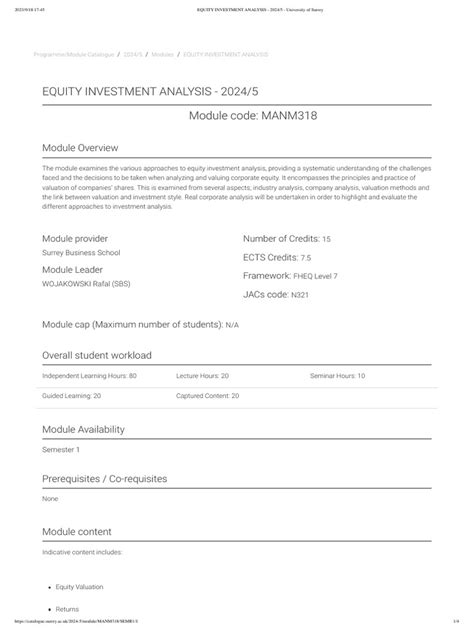 Om Equity Investment Analysis 2024 5 University Of Surrey Pdf