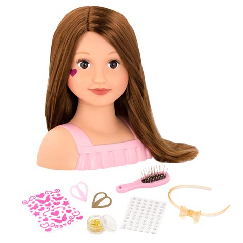 Talia Doll Hairstyle Styling Head Brunt Hår Frisør Hårbøjle