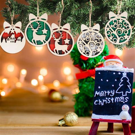 Badu Bg Коледна дървена малка висулка кръгла вътрешна украса за коледно дърво с лосове Badu Bg